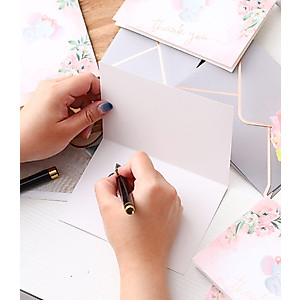 Heavy Duty Baby Shower Cards Girl - 36 Pk - Elephant Cute Thank You Cards with Envelopes Birthday Thank You Notes Pink Floral Watercolor Baby Girls