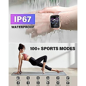 Vikie Smart Watch, Call Function, 2.0" Screen, IP67 Waterproof Smartwatch for iPhone & Android Phones with Bluetooth, Voice Assistant, Heart Rate/Blood Oxygen Monitor Fit Tracker for Women Men (Pink)