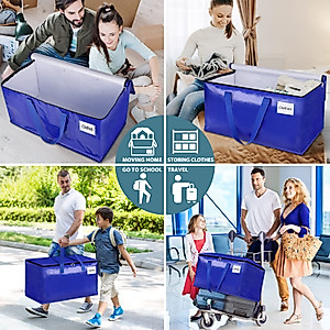 HomeHacks Moving Bags, 8-Pack Heavy Duty with Strong Zippers and Handles Collapsible Moving Supplies, Storage Totes for Packing & Moving Storing 93L (Blue)