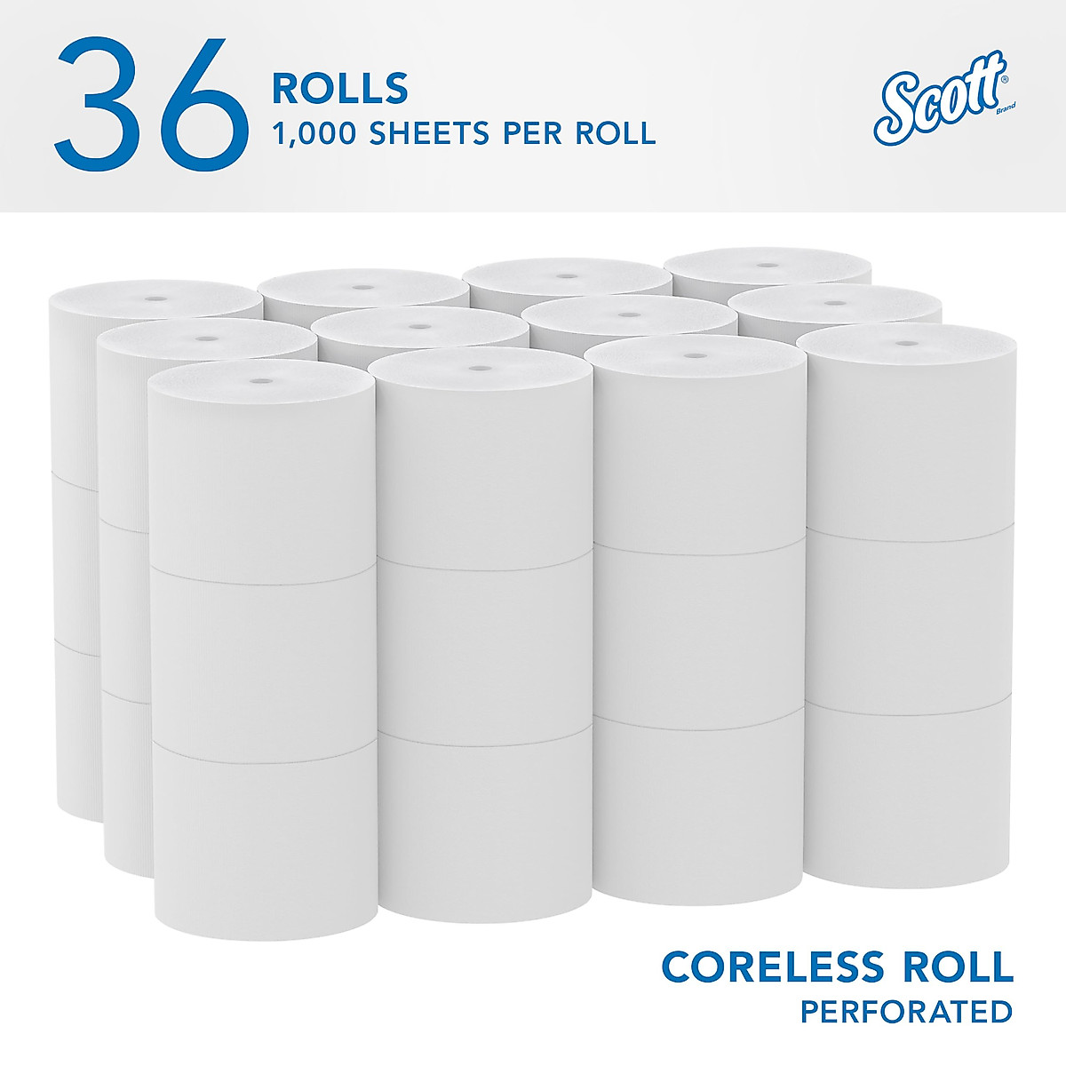 Scott® Essential Coreless High-Capacity Standard Roll Bulk Toilet Paper (04007), 2-Ply, White (1,000 Sheets/Roll, 36 Rolls/Case, 36,000 Sheets/Case)