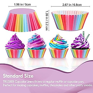 TRUSBER Cupcake Liners, 100 pieces Rainbow Baking Cups Paper Muffin Wrappers Nonstick Muffin Molds Baking Cup Holders for Wedding, Birthday, Baby Shower or Holiday Party