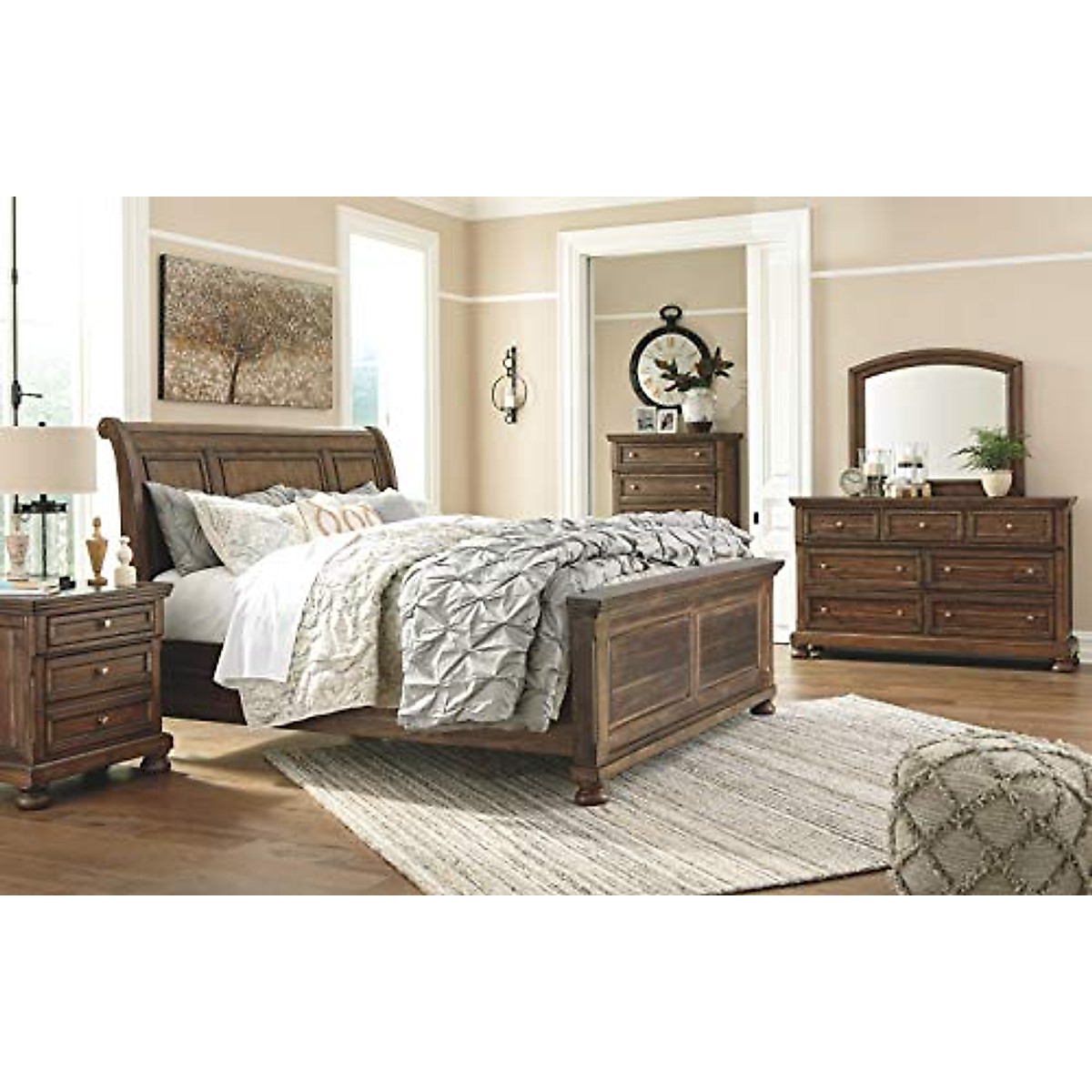 Signature Design by Ashley Flynnter Traditional 7 Drawer Dresser with Dovetial Construction, Tobacco Brown