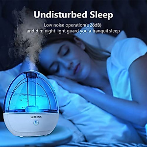 UCAREAIR Ultrasonic Cool Mist Humidifiers for Bedroom,2L Humidifiers for Home, 28dB Whisper-Quiet Air Humidifiers for Baby Nursery, 360°Rotation Nozzle, Up to 30 Hours, Auto Shut-Off, Night Light