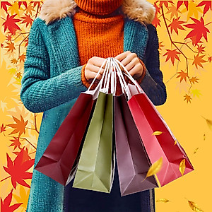 Humyoun 24 Pcs Fall Gift Bags Bulk Fall Candy Goodies Bags Kraft Paper Orange Gift Bags with Handles for Thanksgiving Autumn Wedding Birthday Party Favors