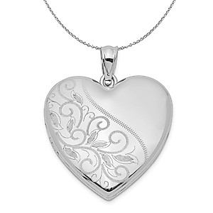 The Black Bow Sterling Silver 24mm Scrolled Heart Family Locket Necklace - 24 Inch