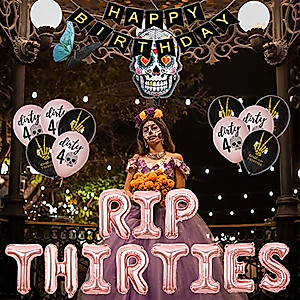 Geloar RIP THIRTIES 40th Birthday Party Supplies, RIP THIRTIES Balloons Happy Birthday Banner for Death to My Thirties 30s RIP Youth Women Dirty 40 Funny 40th Bday Decoration (Rose Gold, RIP THIRTIES)