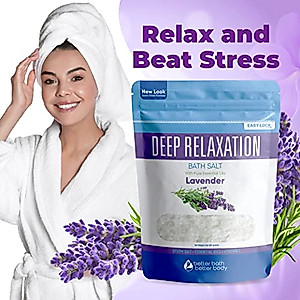 Deep Relaxation Bath Salt 32 Ounces Epsom Salt with Natural Lavender Essential Oil Plus Vitamin C in BPA Free Pouch with Easy Press-Lock Seal