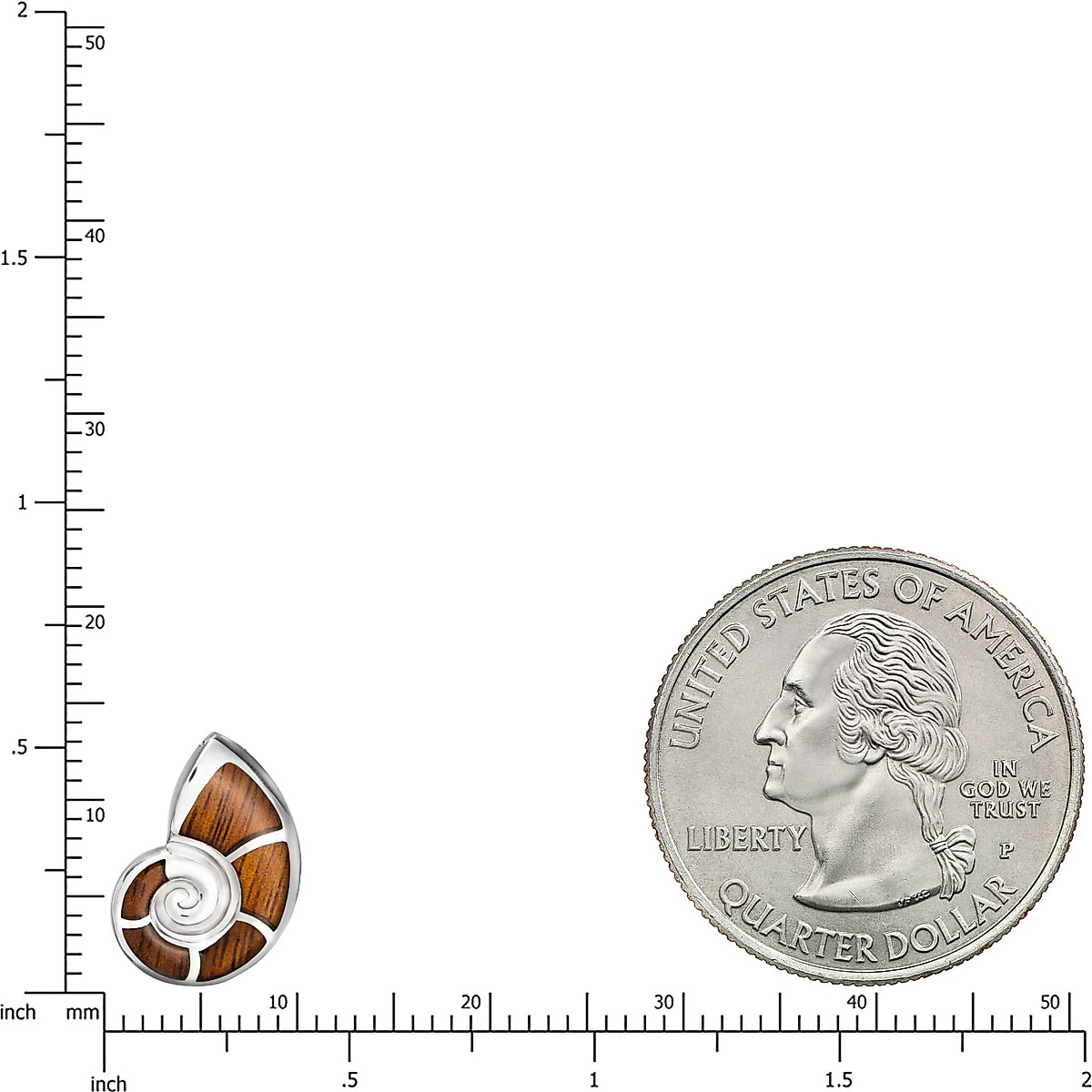 925 Sterling Silver Hawaiian Koa Wood Inlay Nautilus Sea Shell Stud Earrings, Hawaii Ocean Jewelry, Nickle Free Hypoallergenic for Sensitive Skin