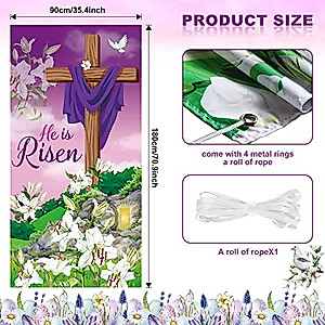 Happy Easter Day Decorations Easter Door Cover Easter Religious Door Cover He Is Risen Door Cover Large Fabric Easter Cross Door Cover Background for Jesus Spring Easter Party Decor 70.87 x 35.43 Inch