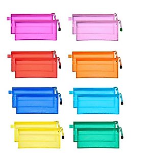 JM-capricorns 36pcs 9 x 4-1/2 inches Big Capacity Waterproof Plastic Double Layer Zipper File Bags zipper pouches Invoice Pouches Bill Bag Pencil Pouch Pencil Case Pen Bag (10 Colors)