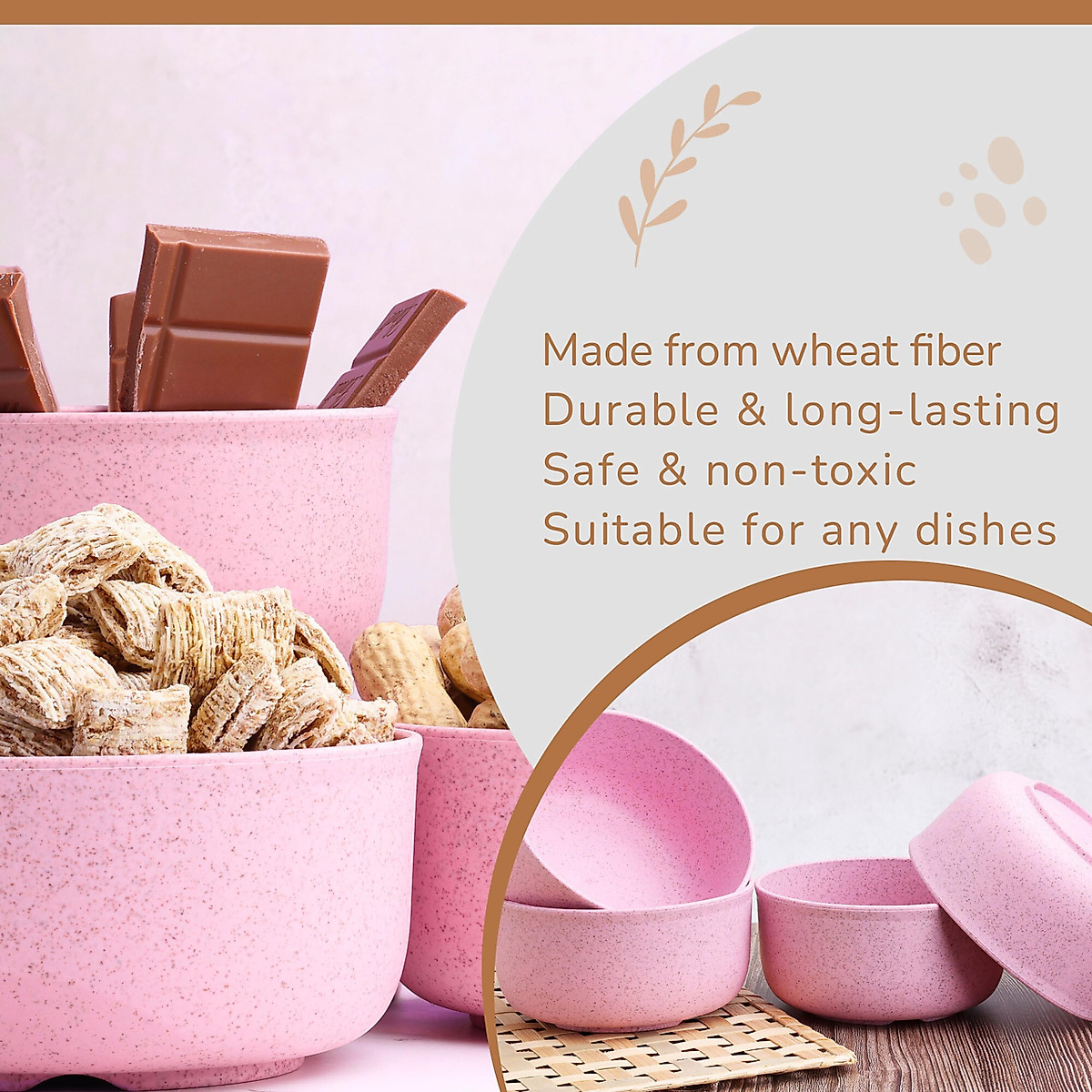 Wheat Straw Bowls Set of 4 Lightweight Reusable Plates - Microwave & Dishwasher Safe - Wheat Straw Dinnerware Sets - Cereal Bowl - Ramen Bowl Set - Soup bowls - Salad Bowl - Fruit Bowl