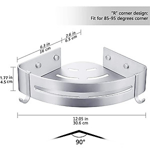 ATEMA 2 Pack Corner Shower Caddy,with Hooks No Drilling Adhesive Shower Storage Rack Shelf,Shampoo Razor Holder Organizer,Rustproof Aluminum Wall Mounted Shower Caddies for Bathroo/Kitchen/Dorm/Toilet