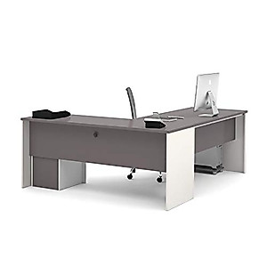 Bestar Connexion 72W L-Shaped Desk with Pedestal in Slate & Sandstone