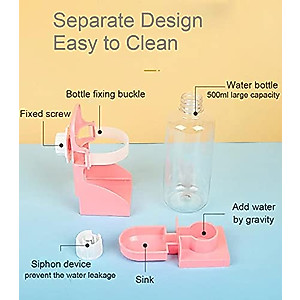 Mcgogo Rabbit Water Bottle, Guinea Pig Water Bottle,17oz Hanging Fountain Automatic Dispenser No Drip Water Bowl for cage (Pink)