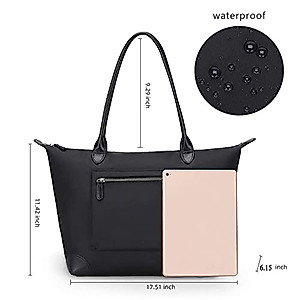 DORIS&JACKY Tote Bag for Women Large Nylon Purses and Handbags with Leather Handles Womens Ladies Waterproof Zipper Travel Work Shoulder Purse (Black)