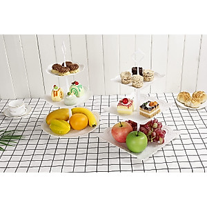 2 Set 3-Tier White Dessert Cake Stand, Plastic Pastry Stand Small Cupcake Stand Cookie Tray Rack Candy Buffet Set Up Fruit Plate and Trays for Wedding Home Birthday Party Decor Serving Platter
