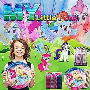 My Little Pony Happy Birthday Plates & Napkins Party Supplies - 9" Happy Birthday Party Plates for Lunch Serves 16 - Birthday Paper Plates & Napkin Set Plus 24 Birthday Candles