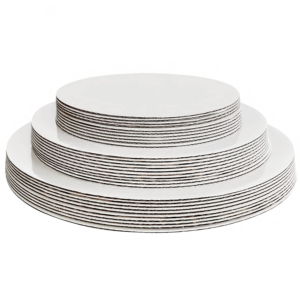 ONEMORE 30-Pack White Cake Board Rounds,Circle Cardboard Base Boards, 8, 10 and 12-Inch. Perfect for Cake Decorating, 10 of Each Size (White,30)