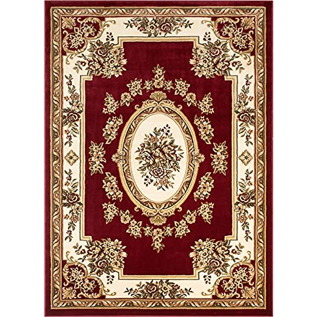 Well Woven Pastoral Medallion Red French European Formal Traditional Area Rug (7'10" x 10'6") Contemporary Floral Thick Soft Plush Living Dining Room Rug
