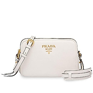 Prada Women's White Vitello Phenix Leather Crossbody HandBag 1BH079