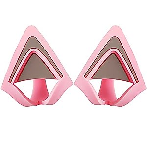 WeThinkeer Cute Cat Ears for Headphones, Pink Cat Ear Headphone Attachment with Adjustable Straps, Compatible with Most Video Live Gaming Headphones, Ideal Gift for Your Family and Friends