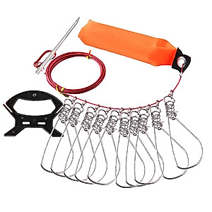 Joyeee Stainless Steel Fishing Stringer for Wading Boat Kayak, with Float Carabiner, 10 PCS Fish Lock and Plastic Handle, 27 FT 300lb Silent Stringer Durable Fishing Gear, Clip Fish Holder, Red