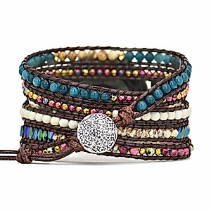 Somesame Compatible with Samsung Galaxy Watch 6/5/4/Active 2 40mm 44mm Band/Watch 6 Classic/Galaxy Watch 5 Pro 45mm/Watch 4 Classic,20mm Boho Beaded 5 Wraps Chakra Bracelet Watch Strap for Women Men