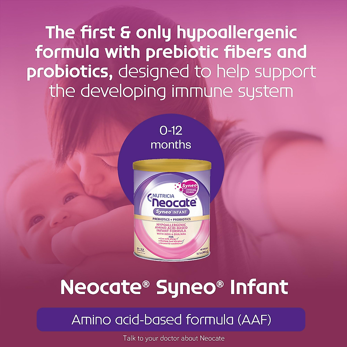 Neocate Syneo Infant - Hypoallergenic, Amino Acid-Based Baby Formula with Prebiotics, Probiotics and DHA/ARA - 14.1 Oz Can (Case of 4)