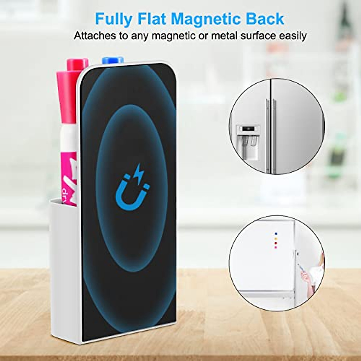 CASEBOT Magnetic Marker Holder, Pen Holder for Whiteboard or Fridge, Magnet Pencil Cup Storage Organizer for Office, Home, Locker and Metal Cabinets, 2 Pack, White