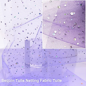 Glitter Tulle Rolls, 6” by 50 Yards (150FT) Sparkling Tulle Spool Ribbon Sequin Tulle Netting Fabric for Tutu Skirt Wedding Birthday Baby Shower (Purple)