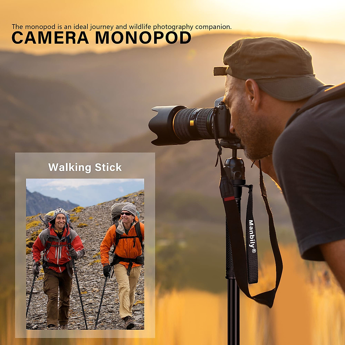 Manbily 65-Inch Camera Monopod, 5 Sections Aluminum Travel Monopod for Canon Nikon Sony DSLR Cameras Video Camcorder, Compact Portable Monopod Lightweight Walking Trekking Stick（E-222）