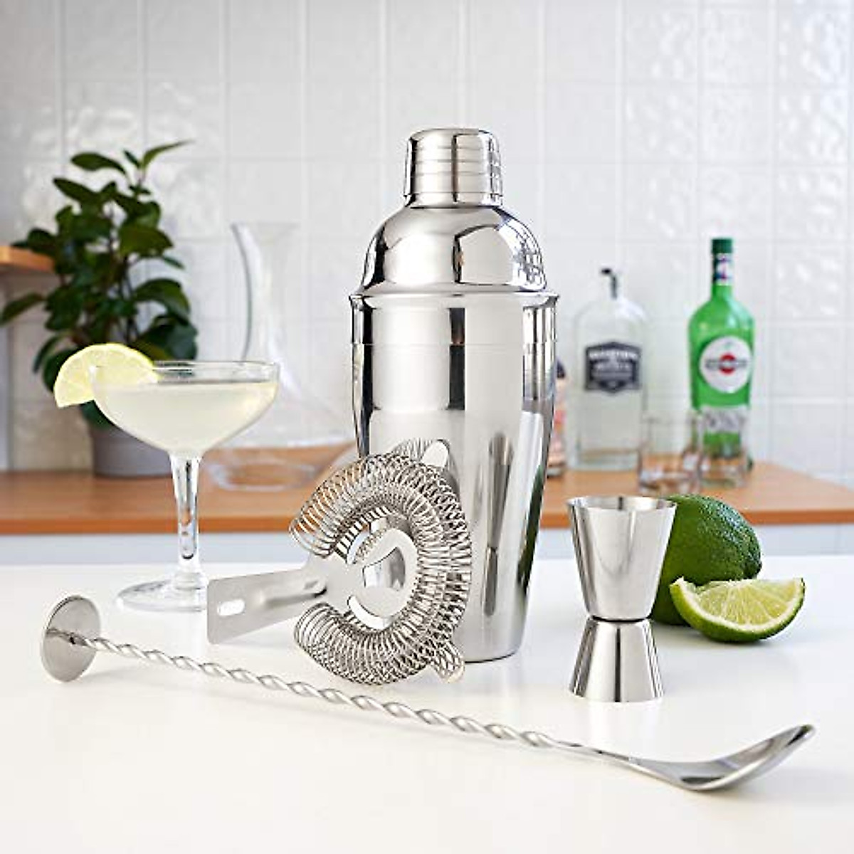 True Bar Drink Mixer Set, 19oz 4-piece Cocktail Shaker Set Bartender Kit, Bar Cocktail Sets, Cocktail Shaker Kit, Barware Tool Sets, Bar Accessories for the Home Bar Set (Stainless Steel)