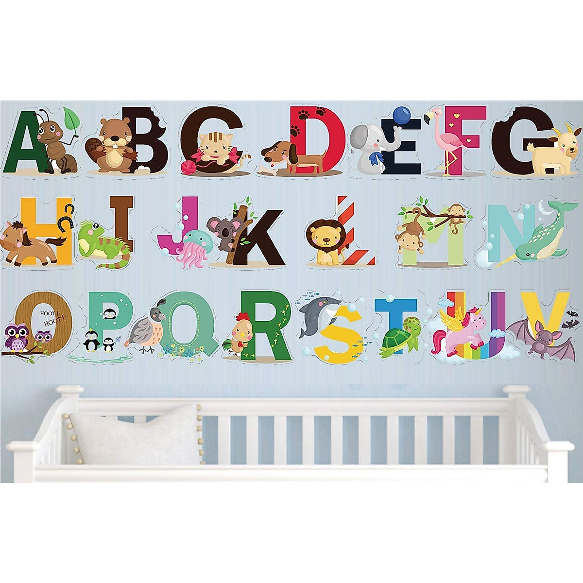 DEKOSH Animal Alphabet Kids Wall Decals - Peel & Stick Educational Baby Stickers for Playroom, Classroom Decoration