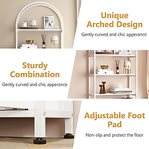 GarveeHome Arched Bookshelf, Modern Bookcase with Doors Storage, 71.5" Tall Freestanding Book Shelf with Studry Metal Frame, 4-Tier Arched Bookcase, Display Rack Shelf for Office,Bedroom, White