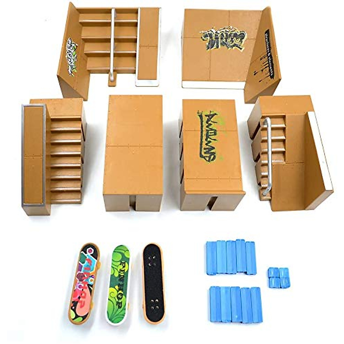 Kidsdream 8pcs Skate Park Kit Ramp Parts for Fingerboard Mini Finger Skateboard Fingerboards Ultimate Parks with 3PCS Finger Boards