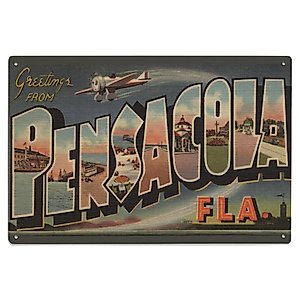 Lantern Press 6x9 Inch Wood Sign, Ready to Hang Wall Decor, Greetings from Pensacola, Florida (Airplanes)