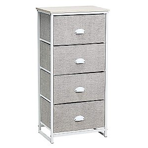 Giantex Dresser Storage Tower Nightstand W/Fabric Drawers, Sturdy Steel Frame and Wood Top Organizer Unit for Bedroom, Living Room, Entryway,Closets End Table Storage Unit (37’’(H), White)
