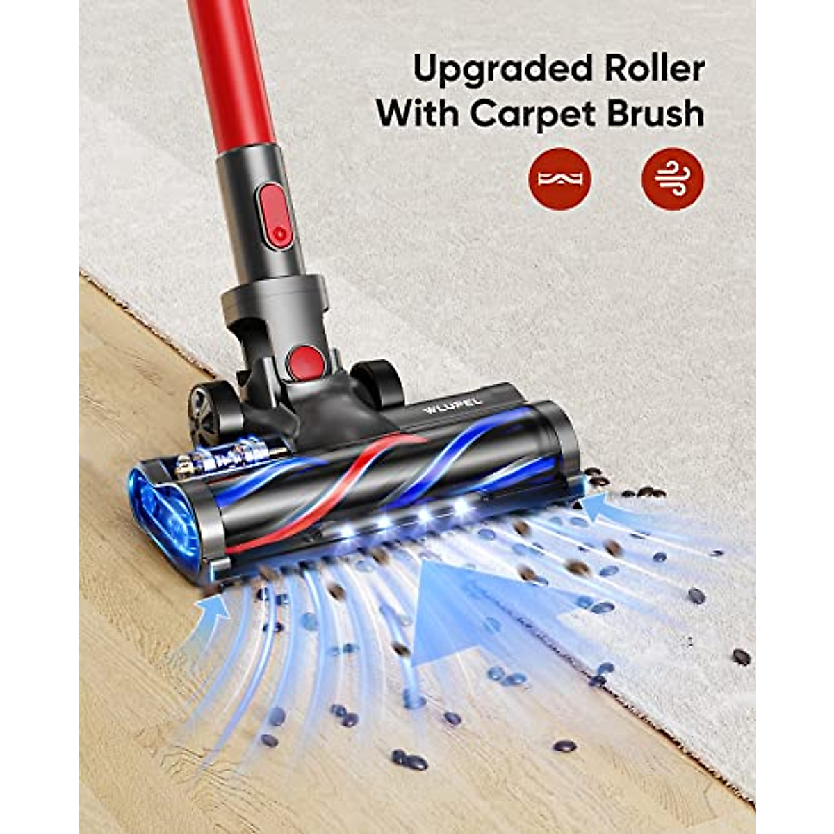 WLUPEL Cordless Vacuum Cleaner, 33kPa Stick Vacuum Cleaner, 400W Powerful Handheld Vacuum with LED Touch Display, 55mins Runtime for Pet Hair, Carpet and Hardwood Floor(Hero 8 Pro)