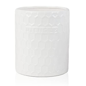Servette Home Ceramic Utensil Holder for Kitchen Counter – Hexagon Patterened Utensil Crock