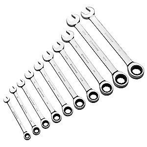 MAXPOWER 10PCS Ratcheting Combination Wrench Set, Professional Open and Box End Gear Spanners with Mirror Finish, Made with Forged and Heat-Treated Cr-V Steel, Include Roll-up Storage Pouch, SAE