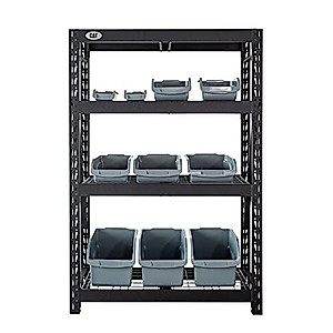 Cat 72 Inch x 48 Inch Industrial Heavy Duty 4 Tier Adjustable Steel Shelving Unit with Hammer Granite Finish, and 2000 Pound Weight Limit, Black