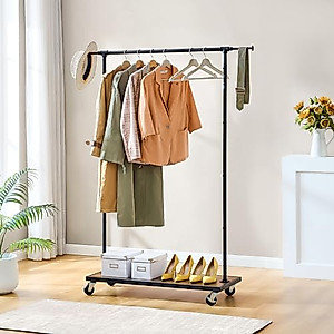 Hoctieon Extensible Clothes Rack,Heavy Duty Clothing Rack,Industrial Pipe Standard Rolling Garment Rack with Shelves,Portable Wardrobe Rack With Wheels