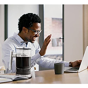 Simpli Press French Press Coffee & Tea Maker - Easy Cleanup & Customizable Smooth Coffee - Patented - Plastic-Free Premium Stainless Steel 34 oz - Black Color