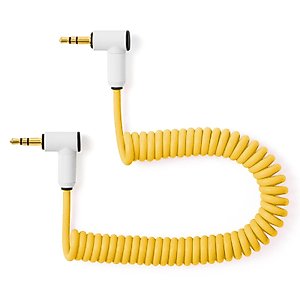 MyVolts Candycord Korg Volca/Pocket Operator Special audio cable, angled mini jack to angled mini jack, curly 20cm to 30cm, Pineapple Yellow colour
