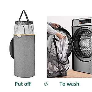 laundry basket with lid 88L Bamboo Laundry Basket with Lid laundry hamper with removable bag Water-proof Dirty Clothes Hamper Collapsible Laundry Baskets for Clothes Storage and Bedroom (round, grey)