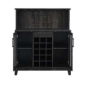 Home Source Bar Cabinet with Wine Rack and Glass Doors in Charcoal Finish