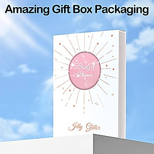 Budget Binder with Zipper Envelopes, [Jelly Glitter Collection] Money Organizer with Large Rose Gold Stickers, Calendar Cover, 6pcs Card Slots & 24pcs Expense Sheets, Gift Box Packaging, Saving Binder