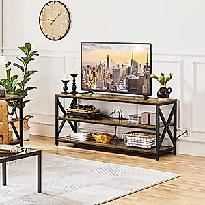 Yaheetech TV Stand for TV up to 65 inch, Media Entertainment Center with Power Outlets & 3 Tier Storage Shelves, 55 Inches TV Console Table for Living Room, Bedroom, Rustic Brown