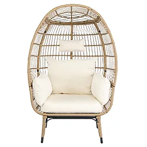 VINGLI Outdoor Egg Chair Oversized Indoor Outdoor Lounger with Cushions, Wicker Egg Chair Indoor for Patio Porch, Backyard, Living Room, Balcony, 600lb Capacity (Yellow)
