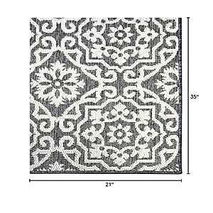 Nicole Miller New York Patio Country Danica Transitional Geometric Indoor/Outdoor Area Rug, Black/Grey, 1'9"x2'11"